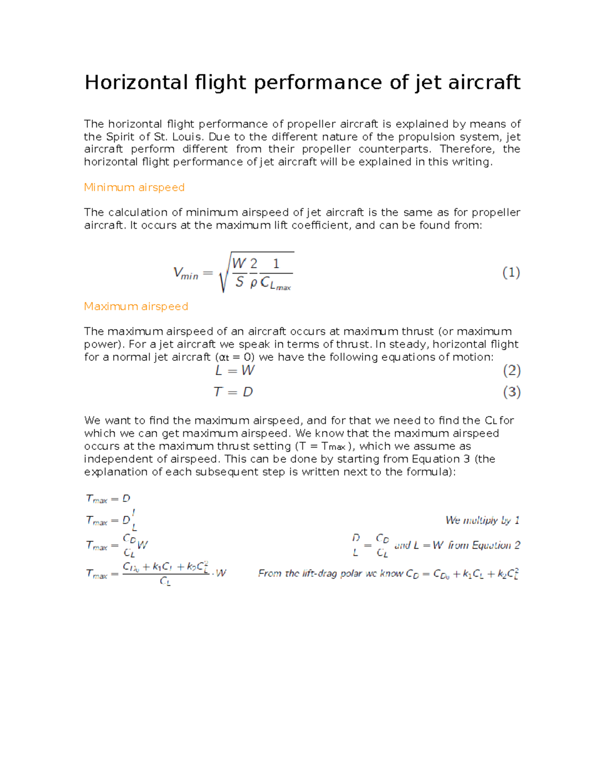 Horizontal flight performance of jet aircraft - Louis. Due to the ...