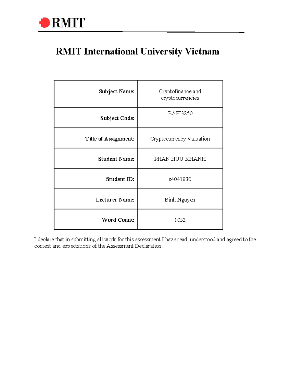 ASM 2 - nothing much - RMIT International University Vietnam Subject ...