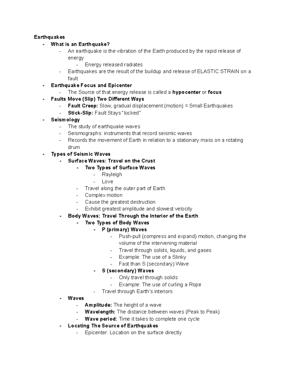 Earthquakes Notes - Earthquakes - What is an Earthquake? - An ...