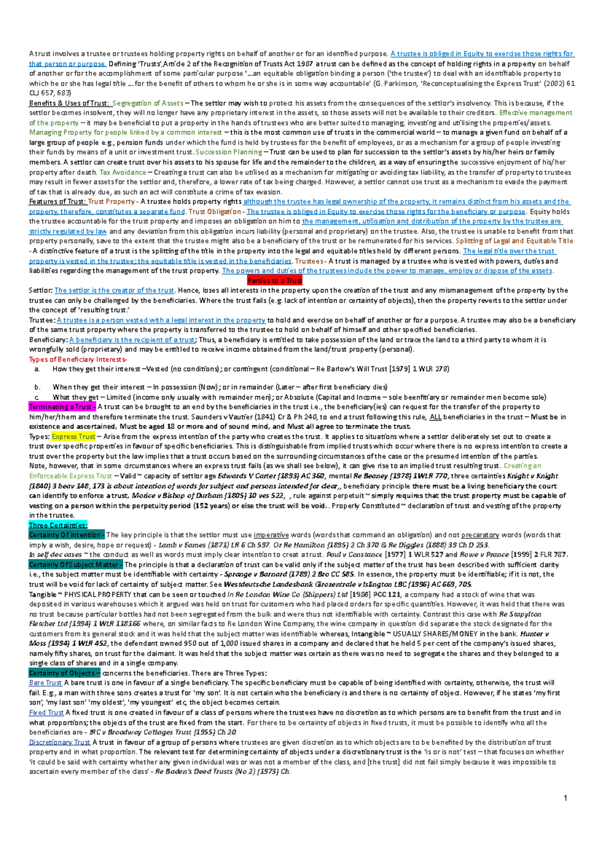 Introduction to Trusts copy - A trust involves a trustee or trustees ...