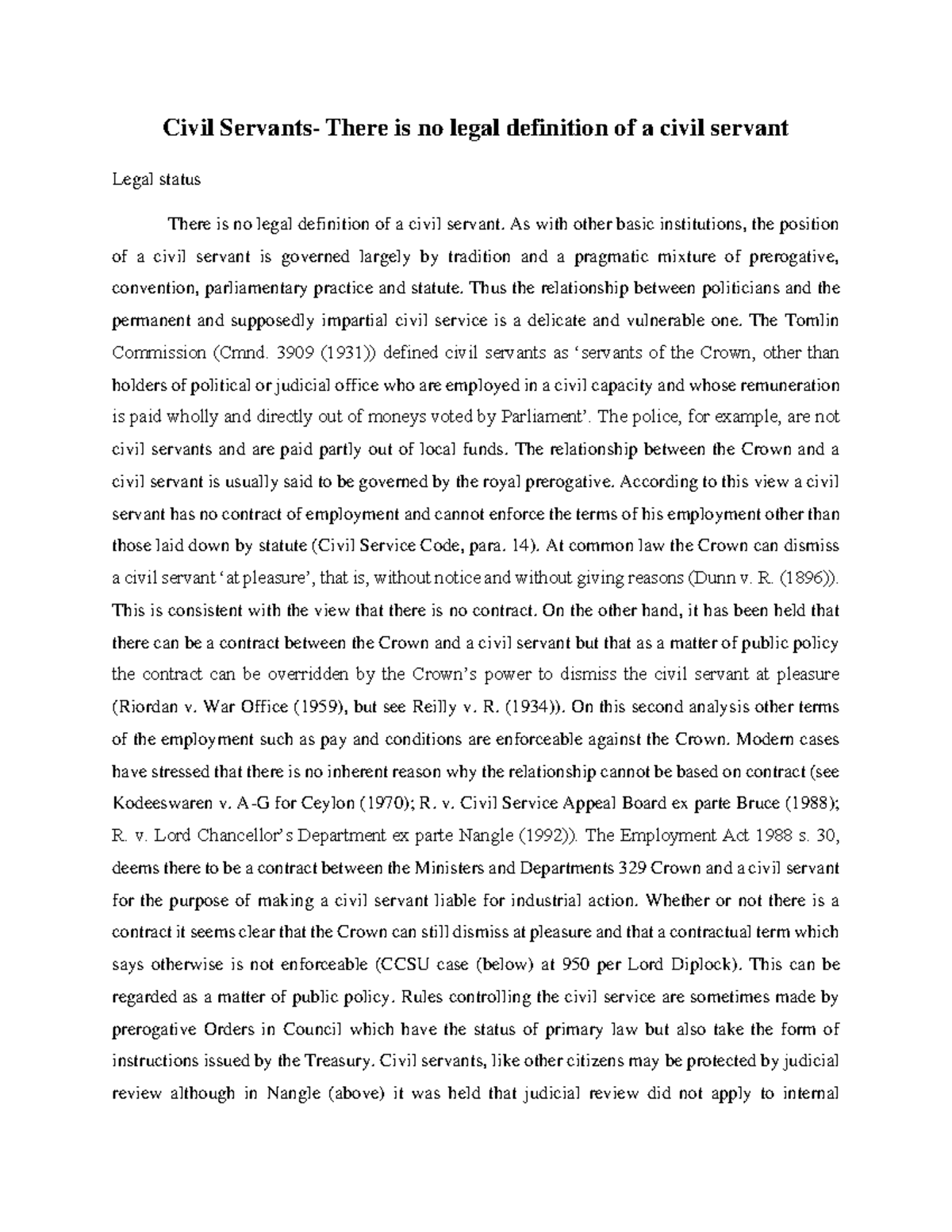 Civil Servants- There is no legal definition of a civil servant - As ...