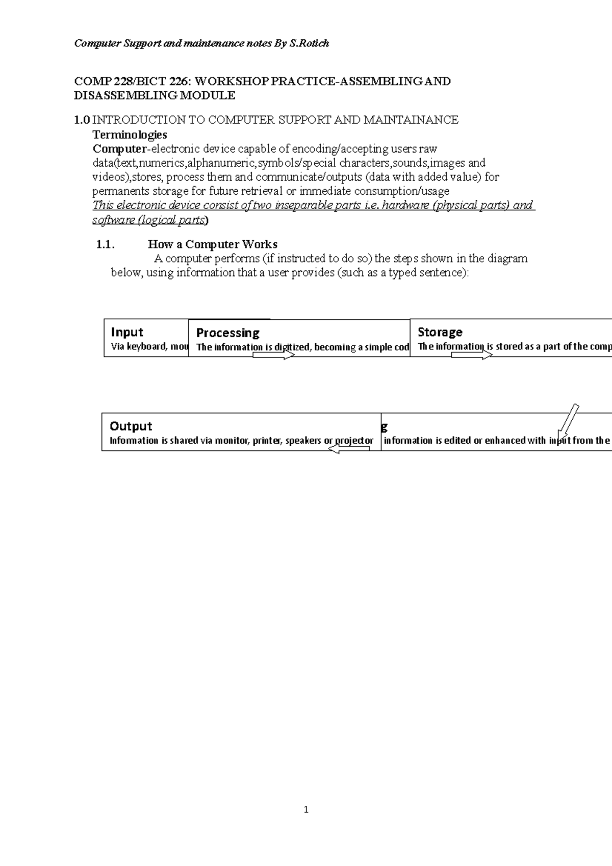 COMP 228 Notes 2021 - Workshop approach - Further Processing If ...