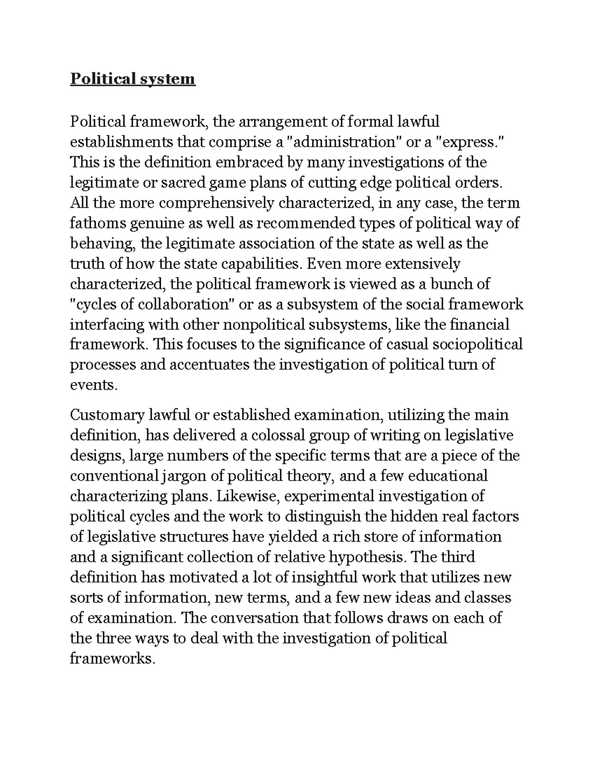 Political system - Political system Political framework, the ...