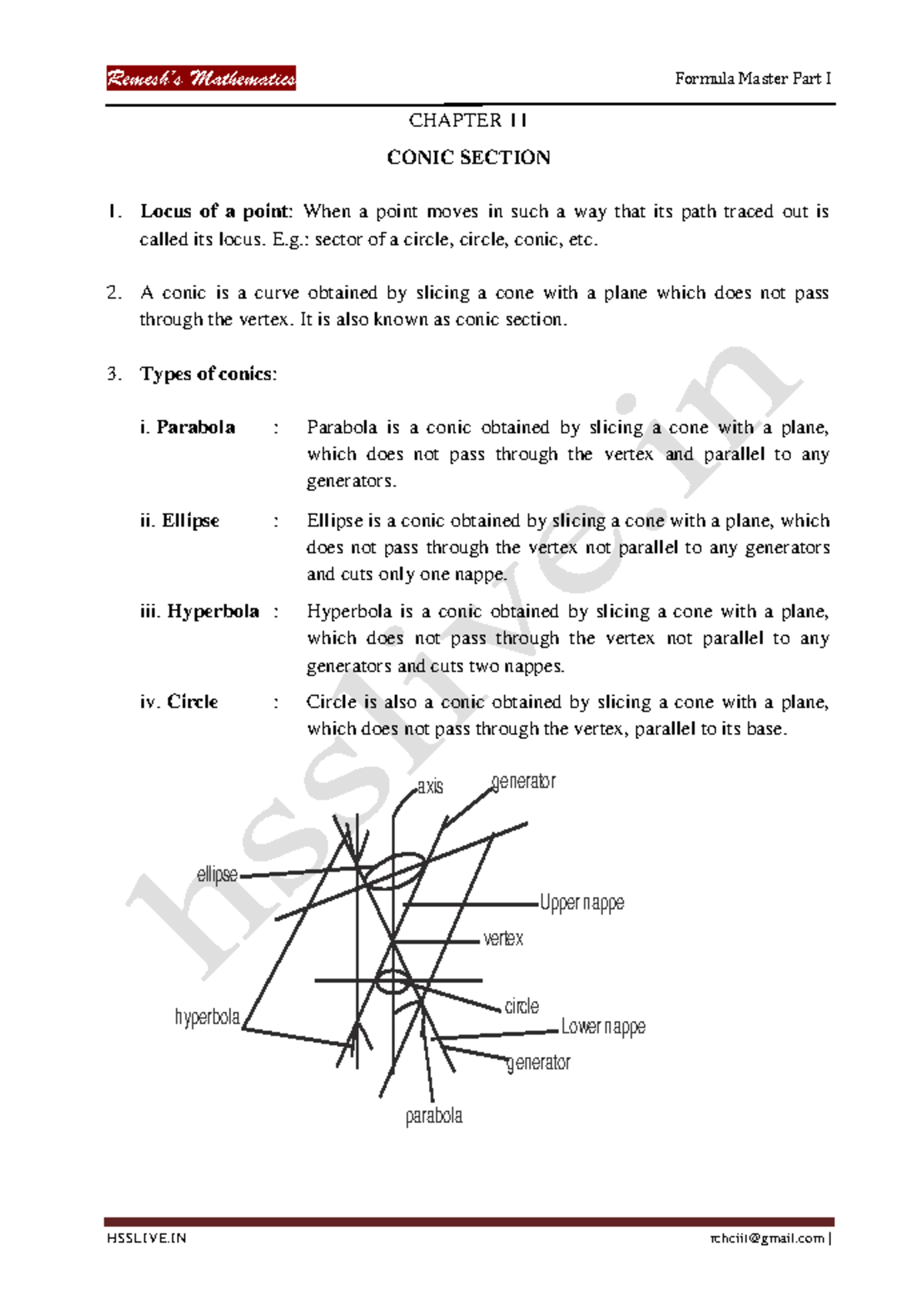 Hsslive-CH 11. Conic Section - Methods of mathematics - UoK - Studocu