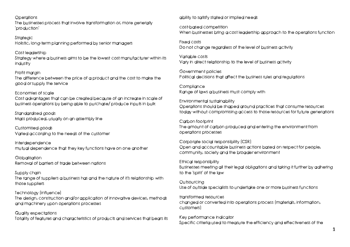 Operation glossary - 1 Operations The businesses process that involve ...