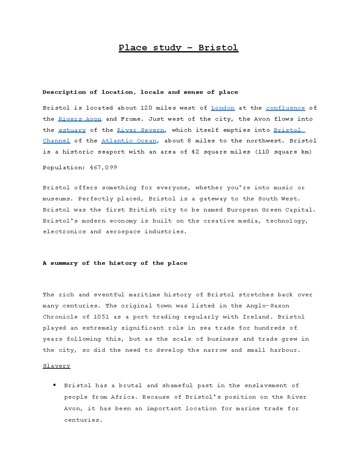 Bristol place study - Place study – Bristol Description of location ...