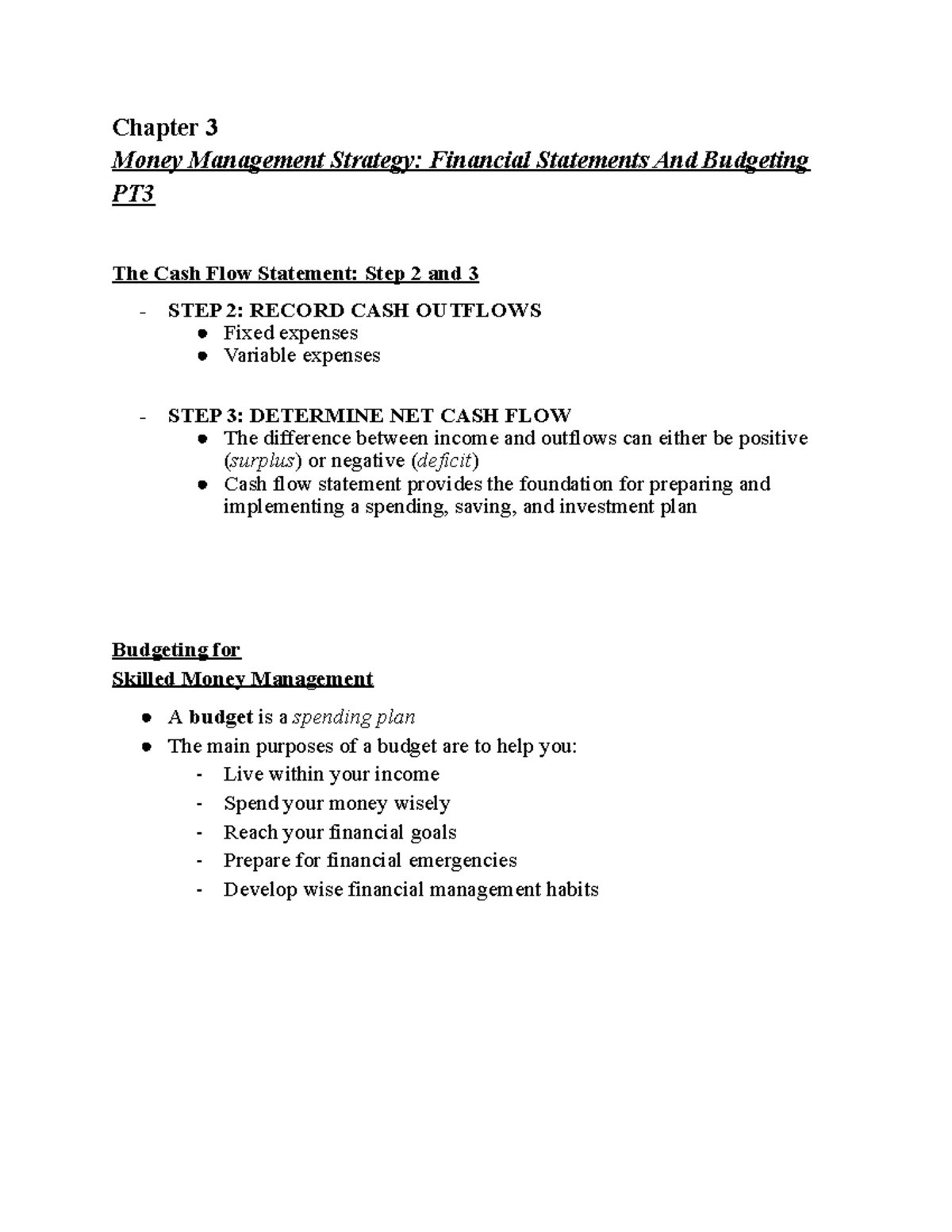 Chapter 3 Money Management Strategy Financial Statements And Budgeting ...