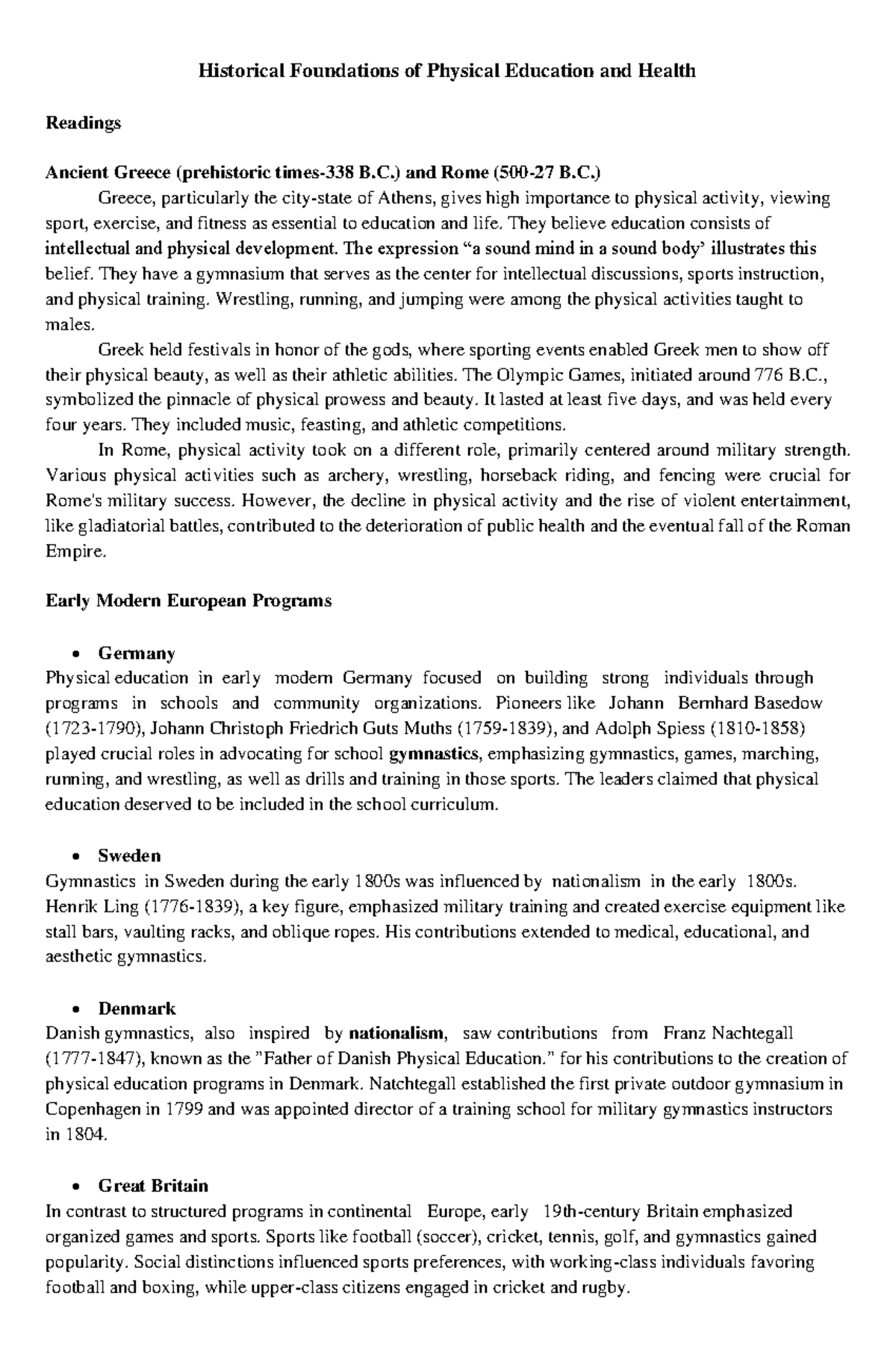 Historical Foundations oF PE AND Health - Historical Foundations of ...