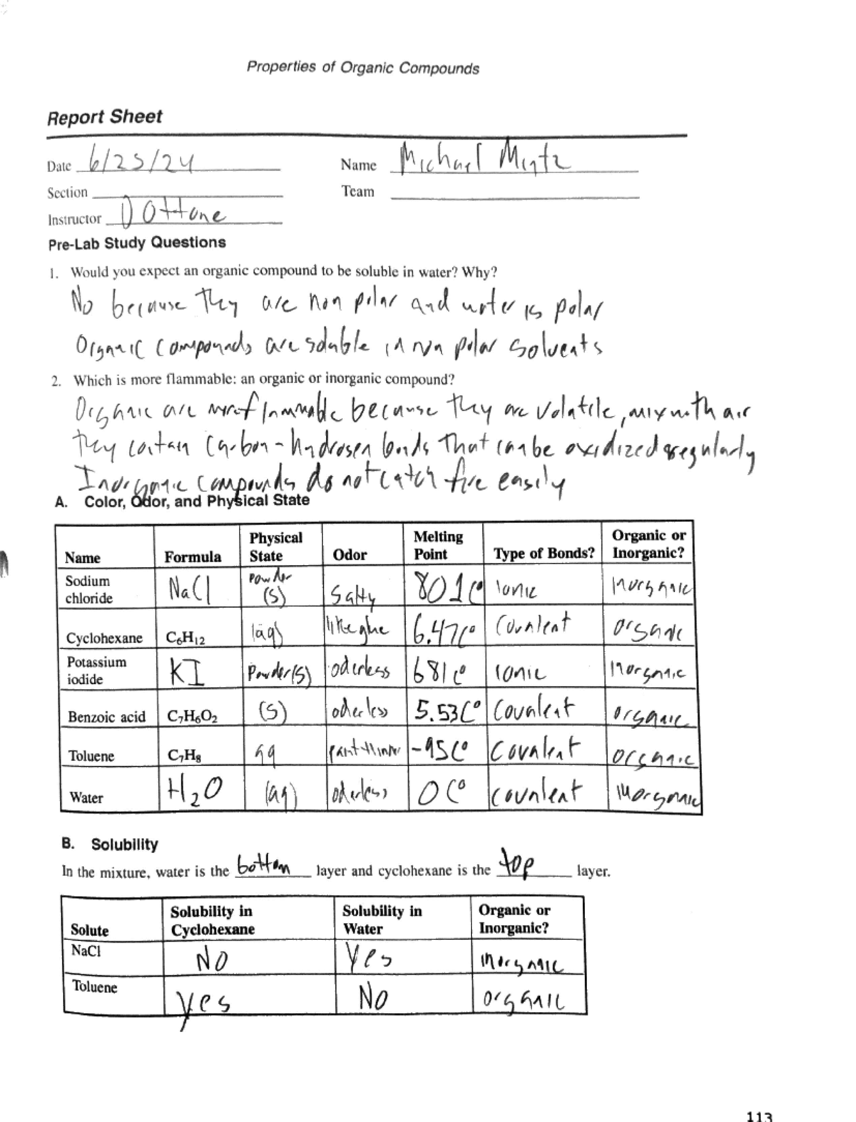 Properties of organic compounds lab homework with answers - Properties ...