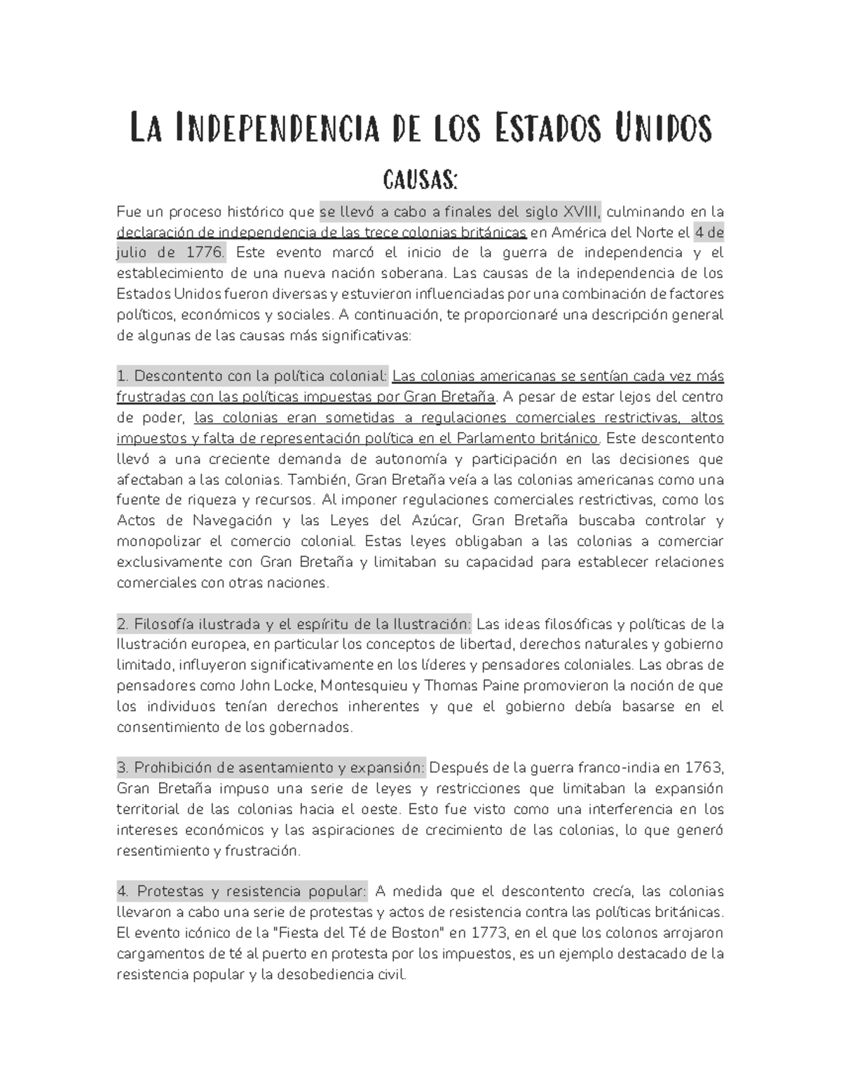 La Independencia de los Estados Unidos | Historia 5°H - La ...