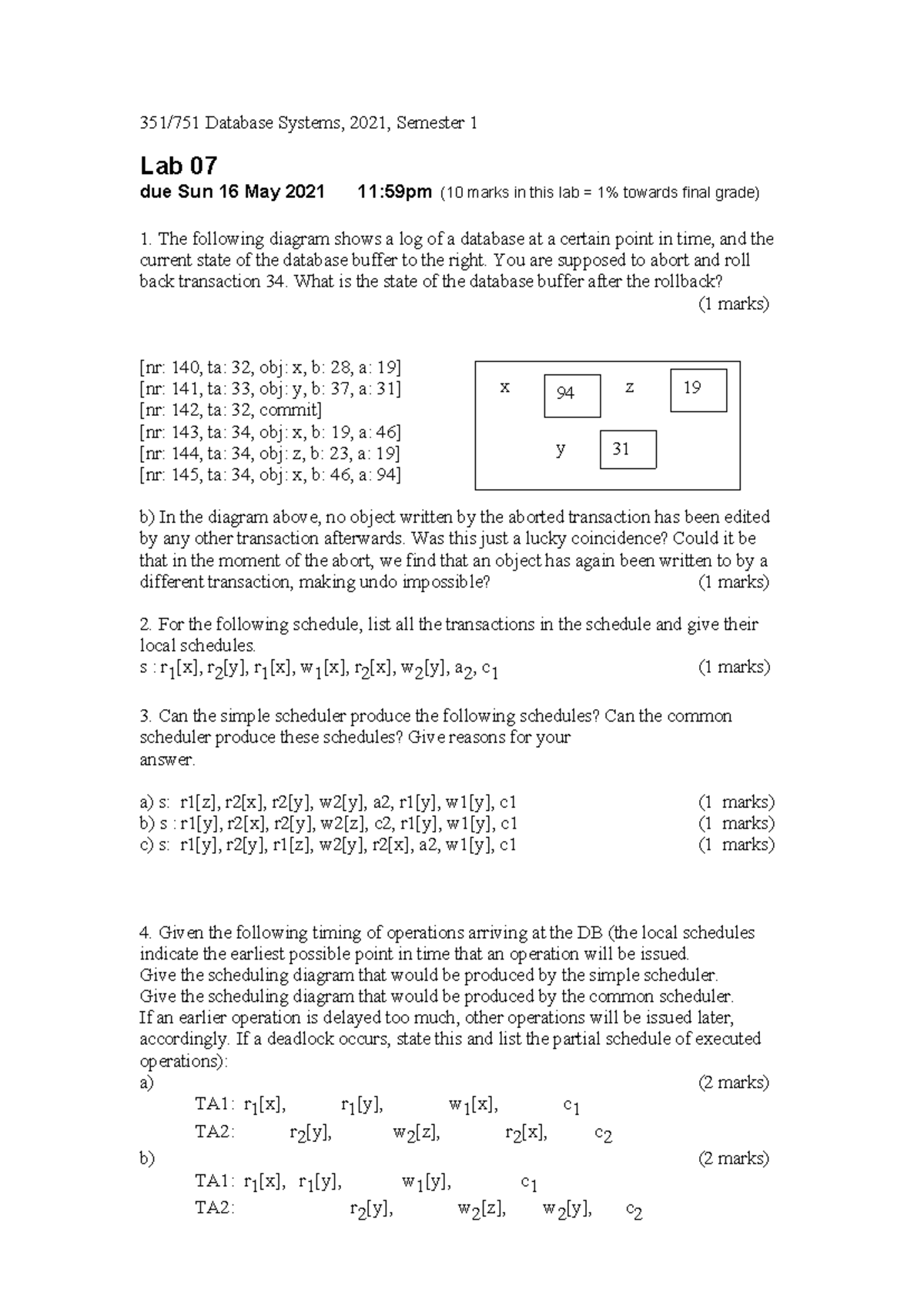 Lab 07 Exercises - LAB - 351/751 Database Systems, 2021, Semester 1 Lab ...