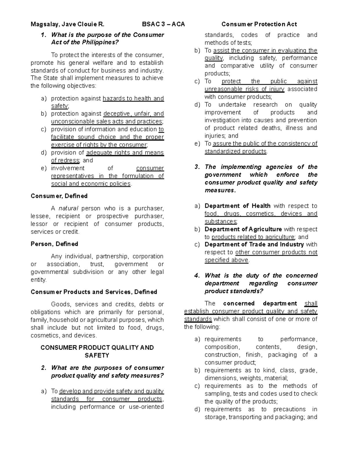 Magsalay Consumer Act - What is the purpose of the Consumer Act of the ...