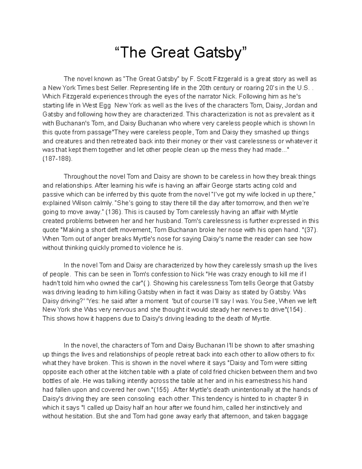 The Great Gatsby - “The Great Gatsby” The novel known as “The Great ...