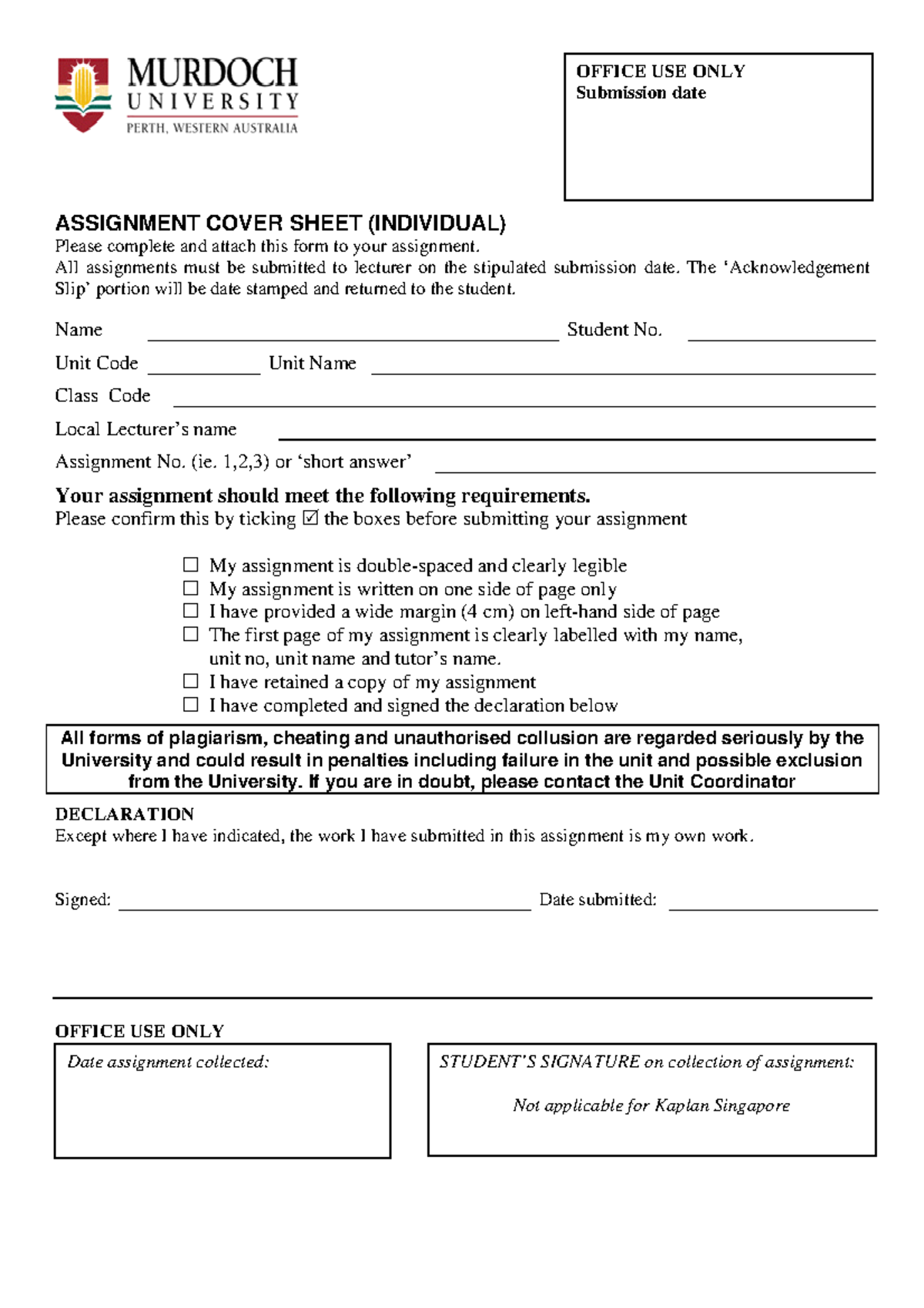 Murdoch University Assignment Cover Sheet (Individual) Version 1 ...