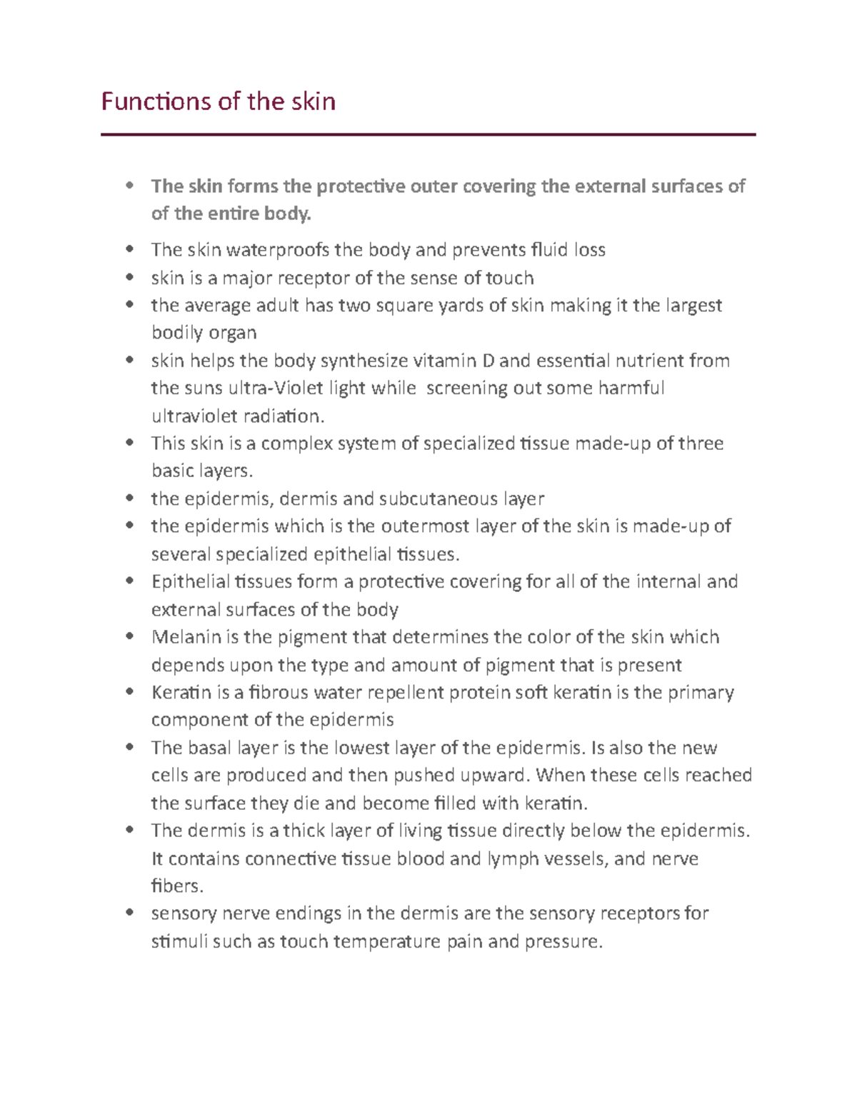 SKIN - Dermis Epidermis Subcutaneous - Functions of the skin The skin ...