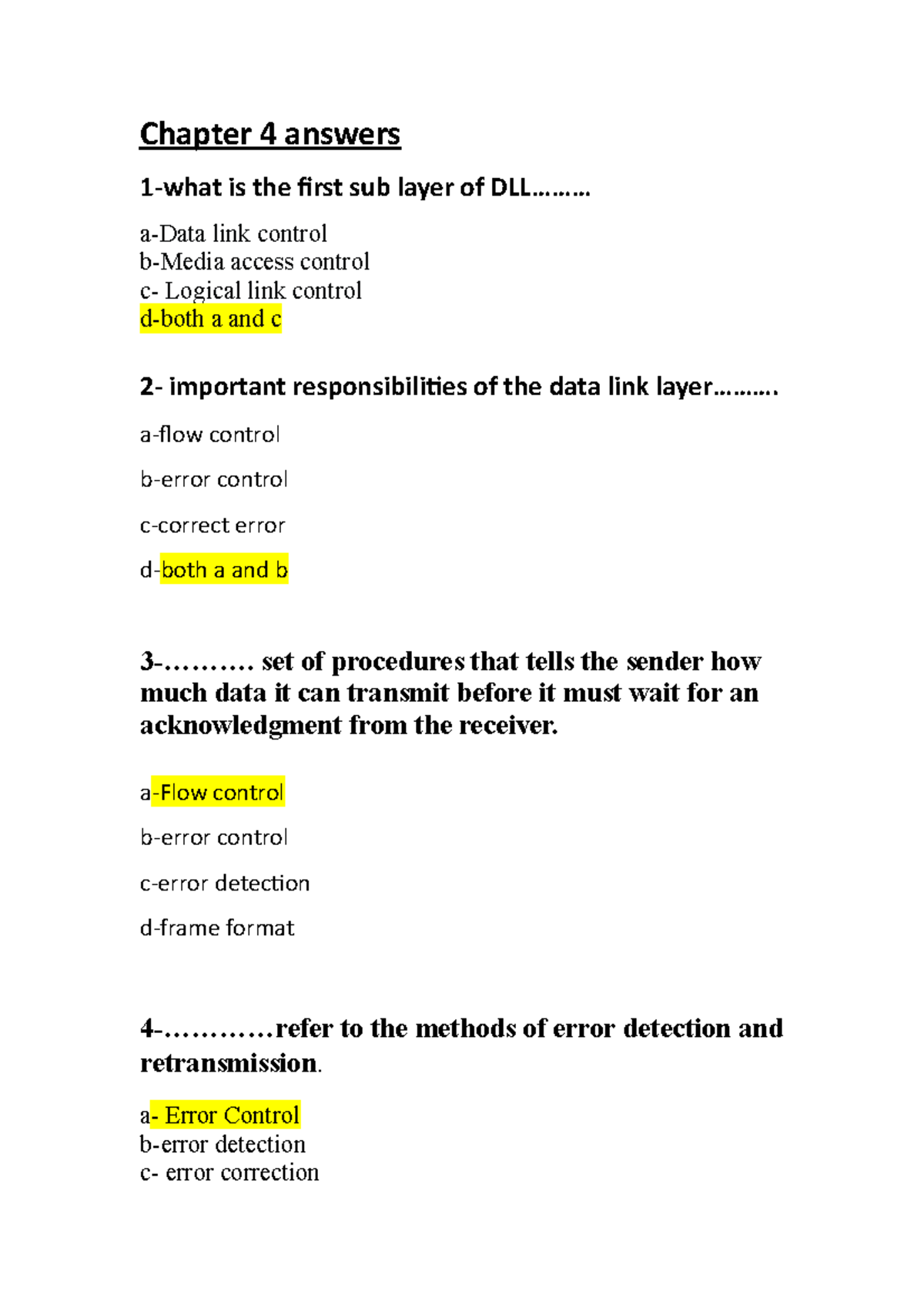 Lecture 4 answers - Chapter 4 answers 1-what is the first sub layer of ...