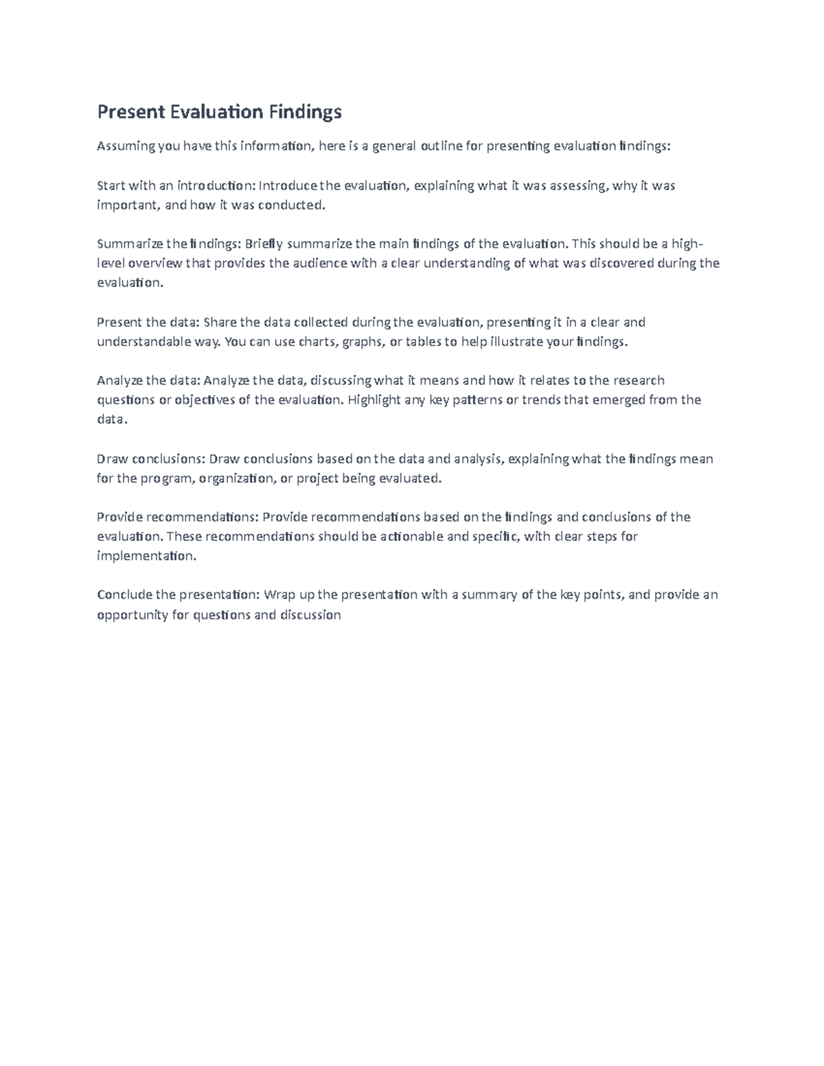 Present Evaluation Findings - Present Evaluation Findings Assuming you have this information ...