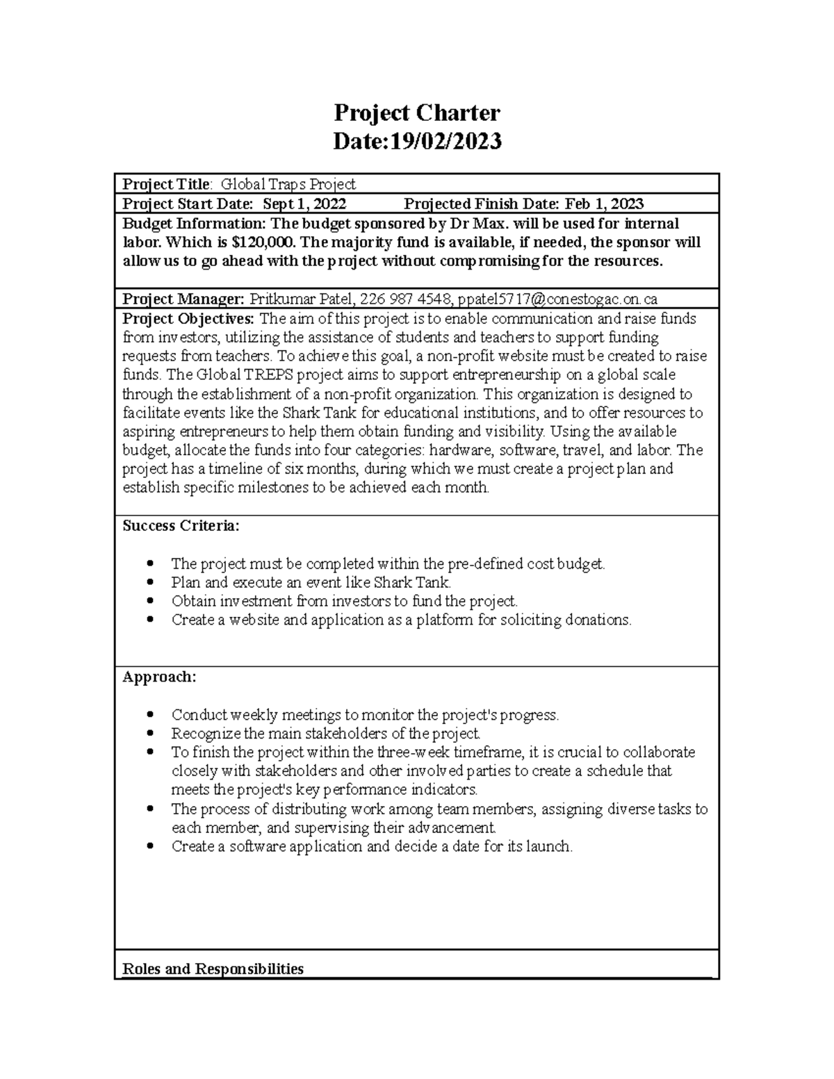 MGMT8490 - Project Charter - Group Project Part1 - Project Charter Date ...