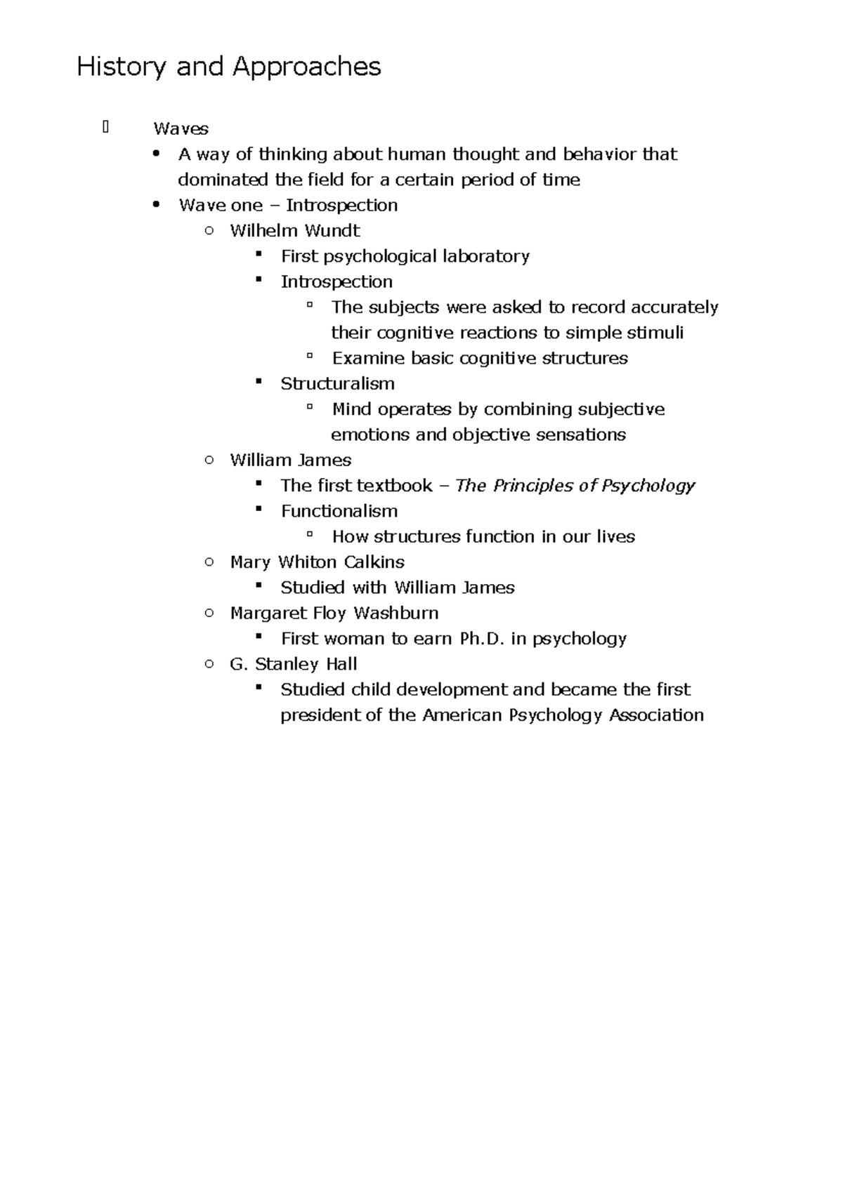 Psychology note - Lecture notes All - History and Approaches Waves A ...