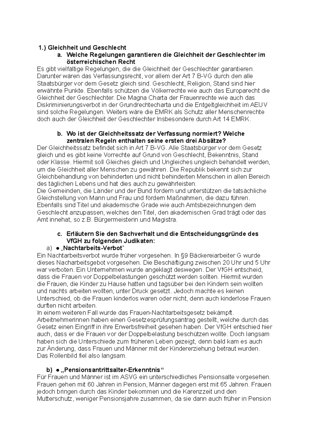 01411059 Recht und Diversität - 1.) Gleichheit und Geschlecht a. Welche ...