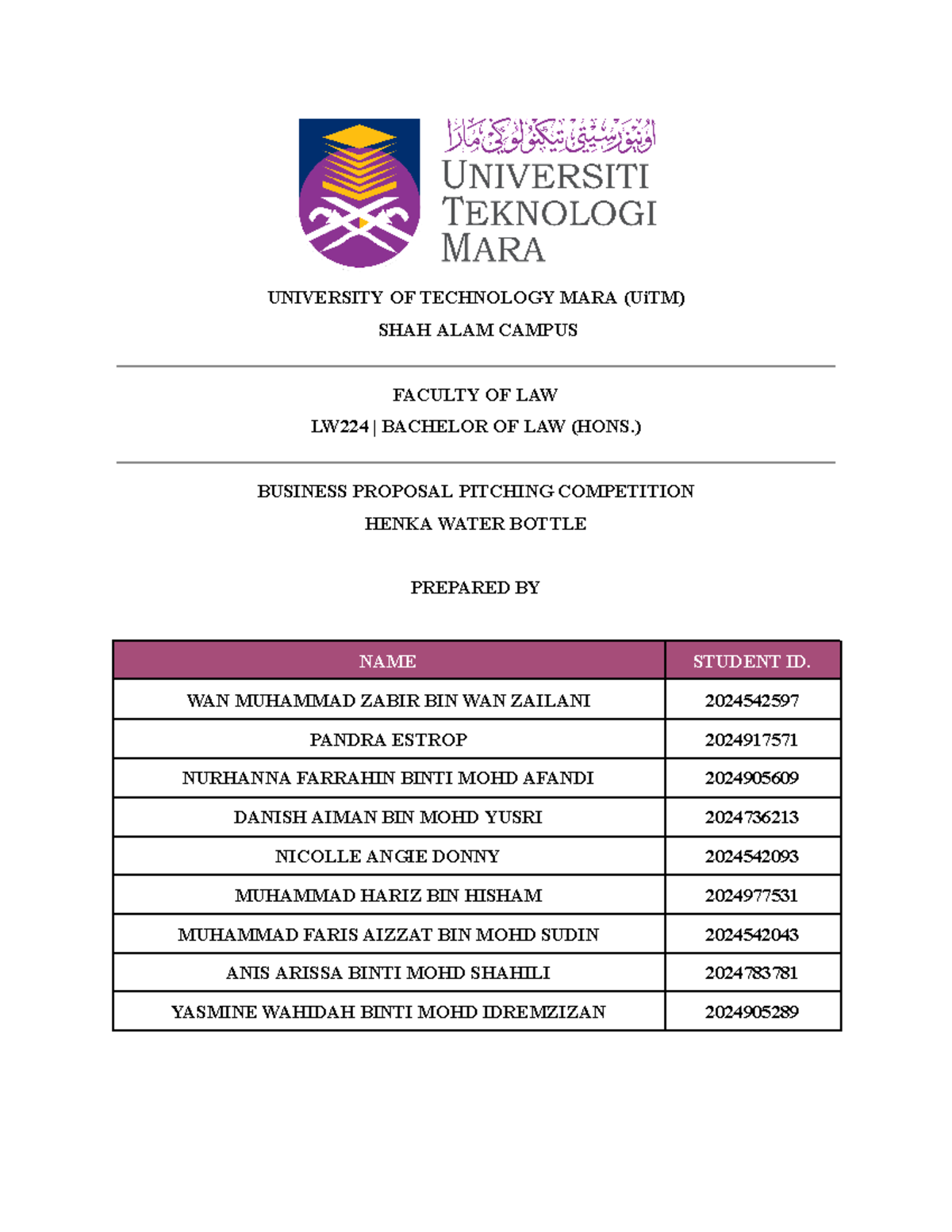 Business Proposal - UNIVERSITY OF TECHNOLOGY MARA (UiTM) SHAH ALAM ...