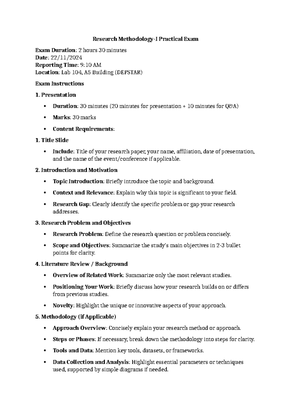 Research Methodology Practical Exam - Introduction and Motivation Topic ...