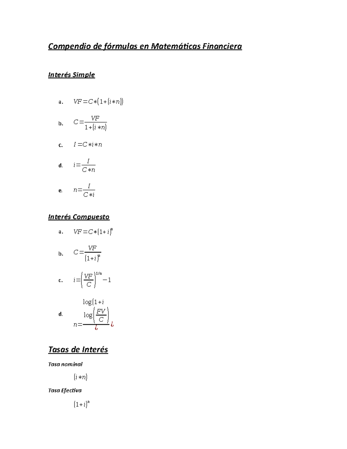Detalle de fórmulas en Matemáticas Financiera - Compendio de fórmulas ...