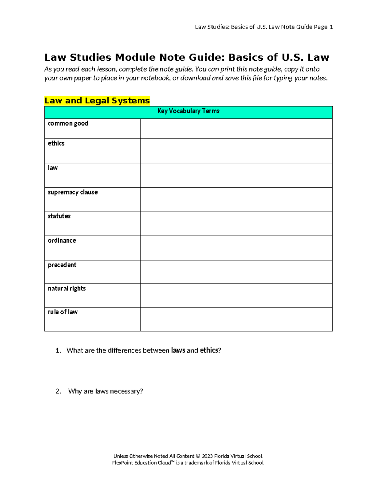 Basics of us law module note guide - Law Studies Module Note Guide ...
