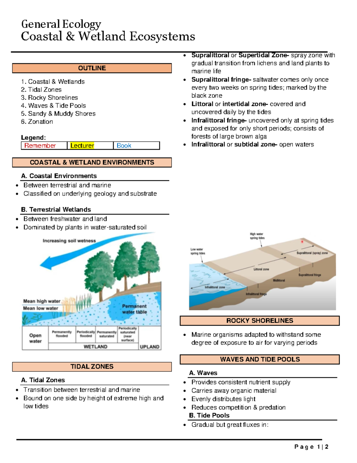 Bio426 Lecture 6 Coastal & Wetland Ecosystems-Notes - General Ecology ...