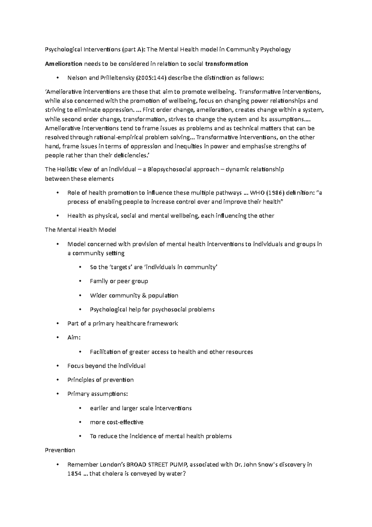 Community Psychology - Psychological Interventions (part A): The Mental ...