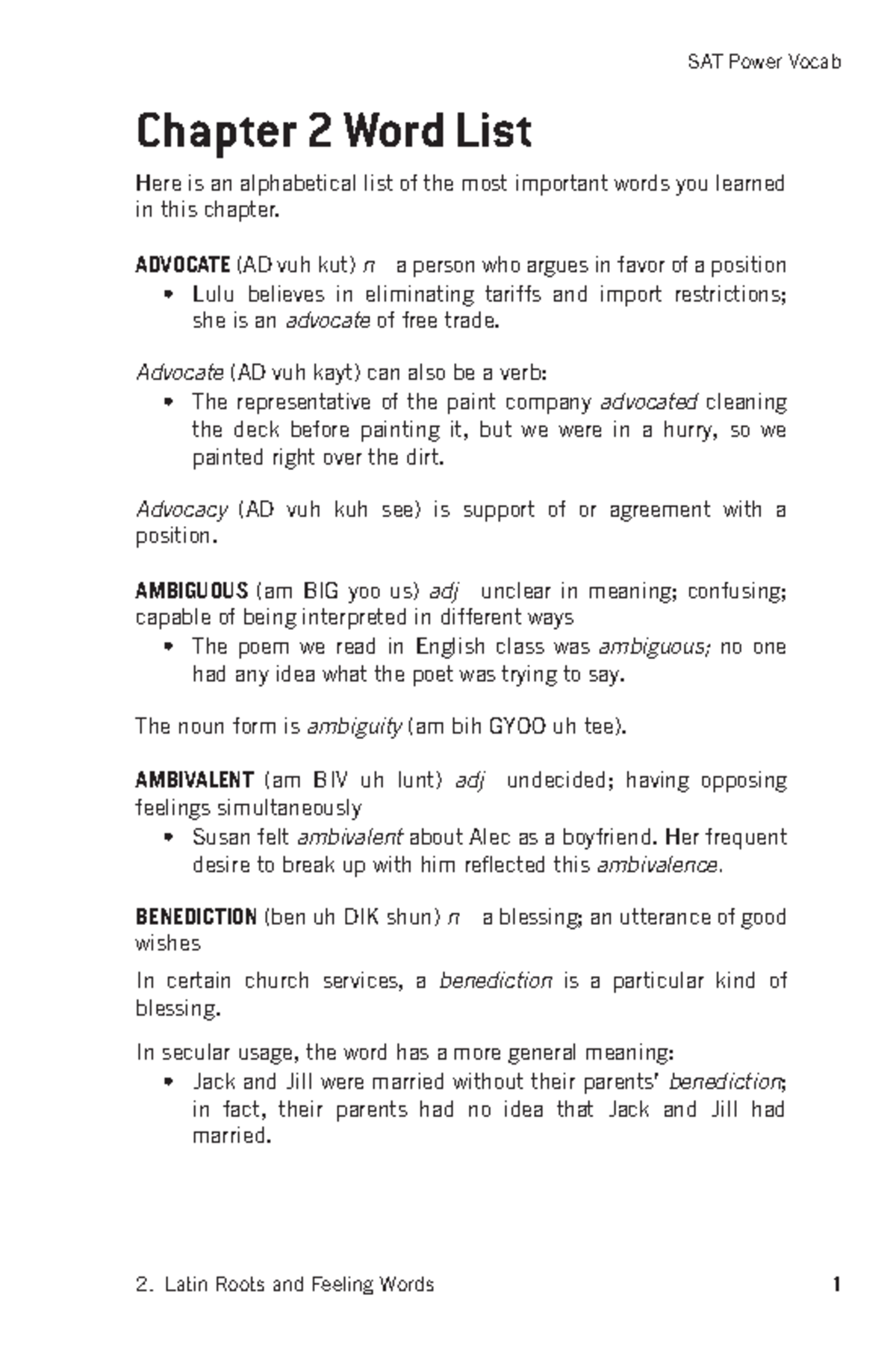 SAT Power Vocab Chapter 2 Word List - Chapter 2 Word List Here is an alphabetical list of the ...