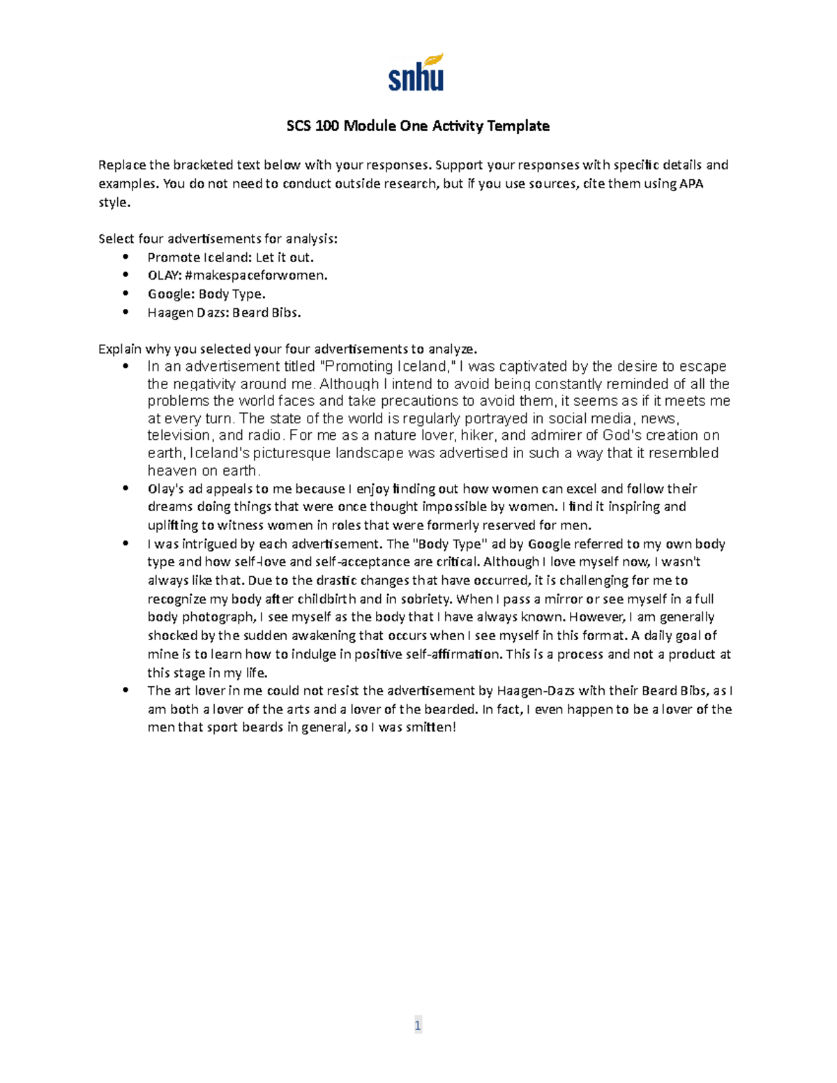 SCS 100 Module One Activity Template - SCS 100 Module One Activity ...