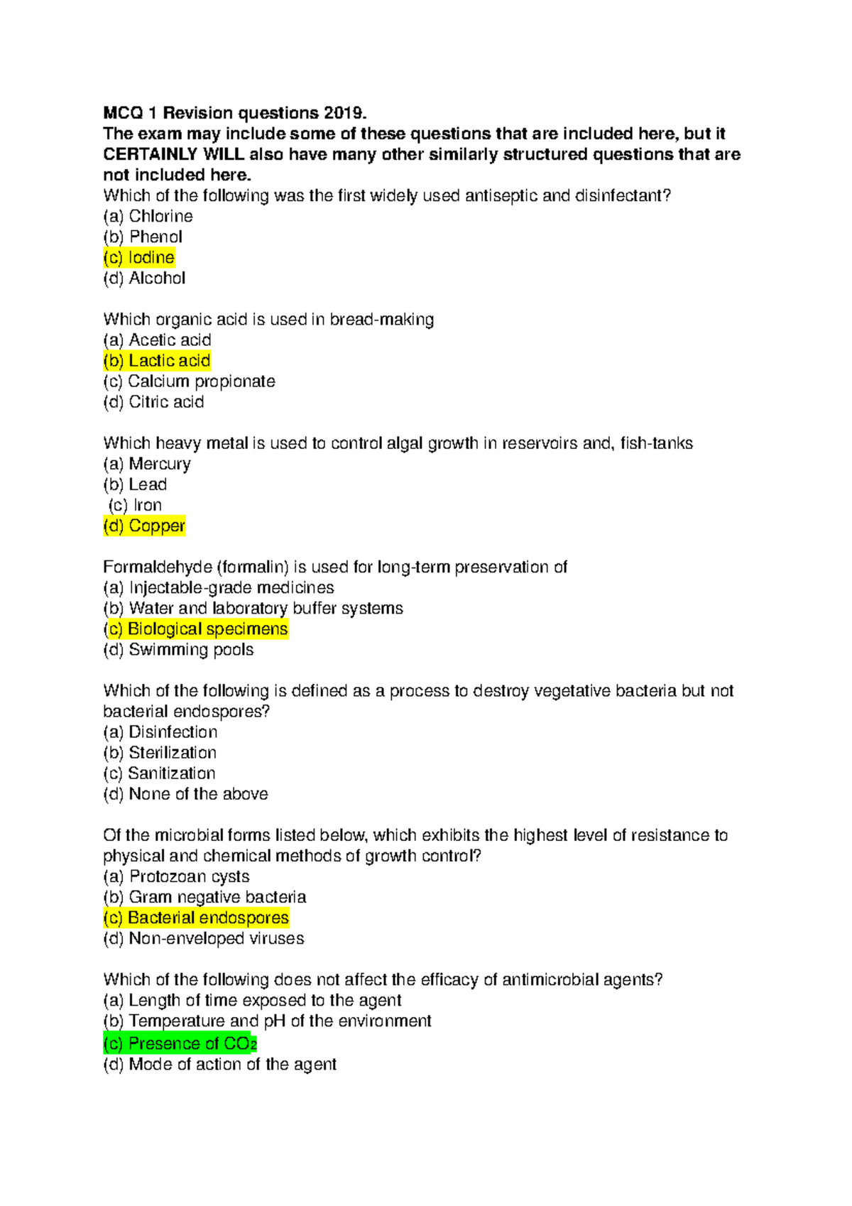 MCQ 1 Revision questions 2019 - MCQ 1 Revision questions 2019. The exam ...