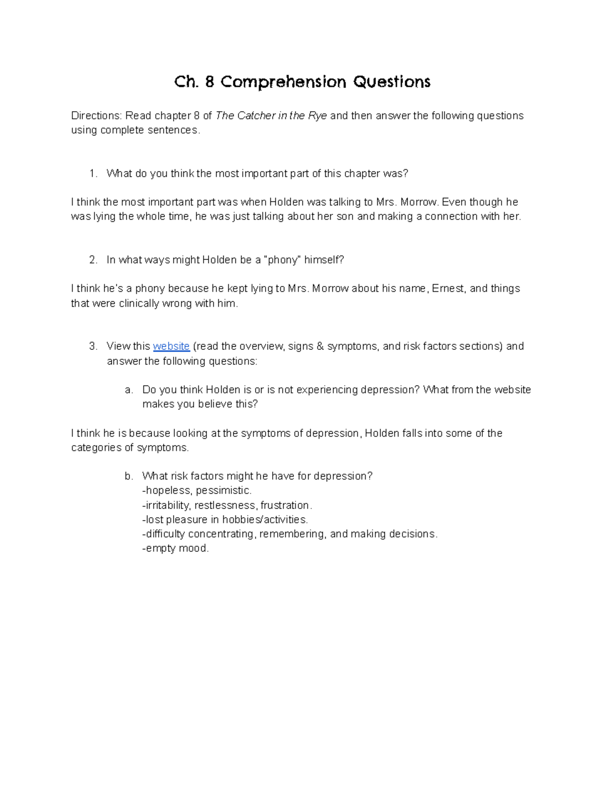 Ch. 8 Questions TCITR - Ch. 8 Comprehension Questions Directions: Read ...
