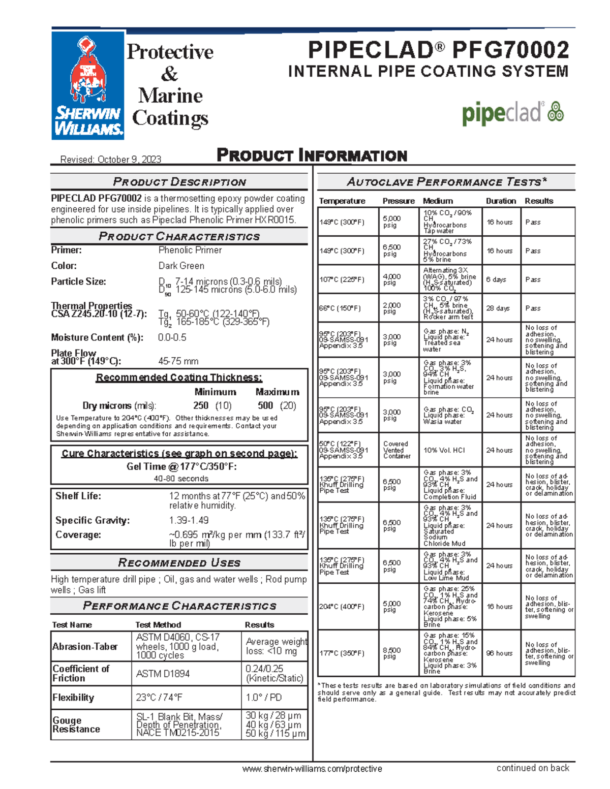 PFG 70002 - fichas tecnicasº - PIPECLAD ® PFG INTERNAL PIPE COATING ...