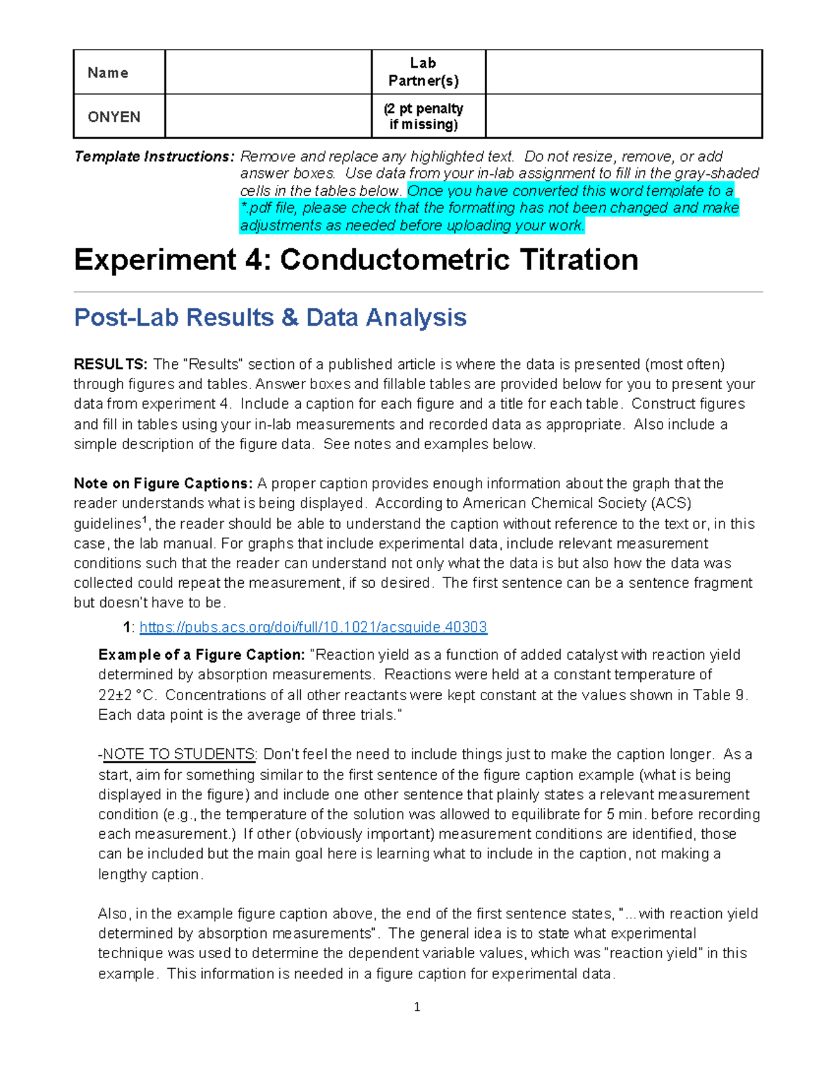 Expt 4 post-lab prot - Post Lab 4 Chem 101 - Name Laura Lora Rosario Lab Partner(s) Gabriella ...