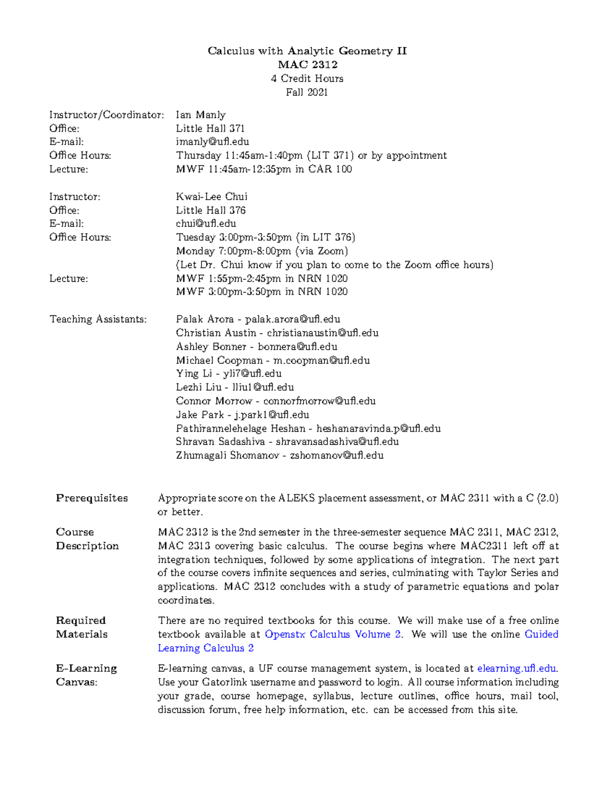MAC 2312 Syllabus-2 - Syllabus for the Calculus 2 course including test ...