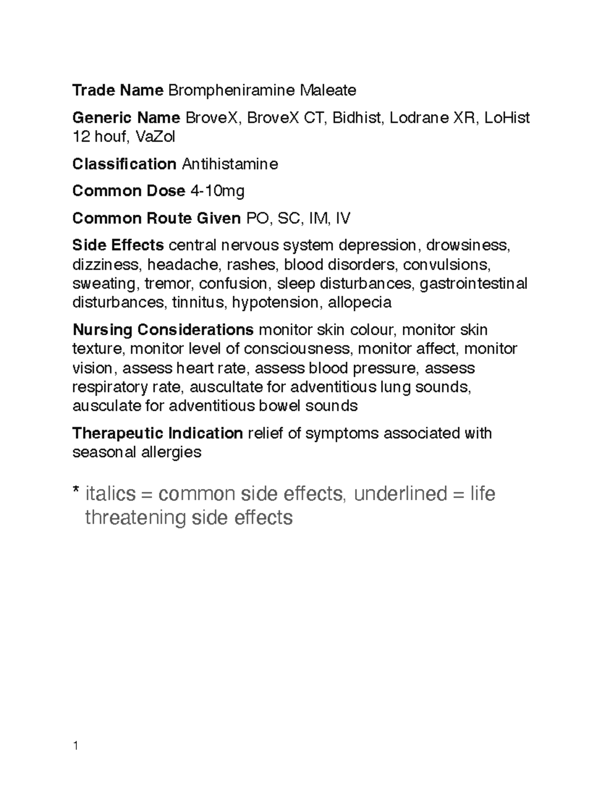 Brompheniramine Maleate Drug Study - Trade Name Brompheniramine Maleate ...