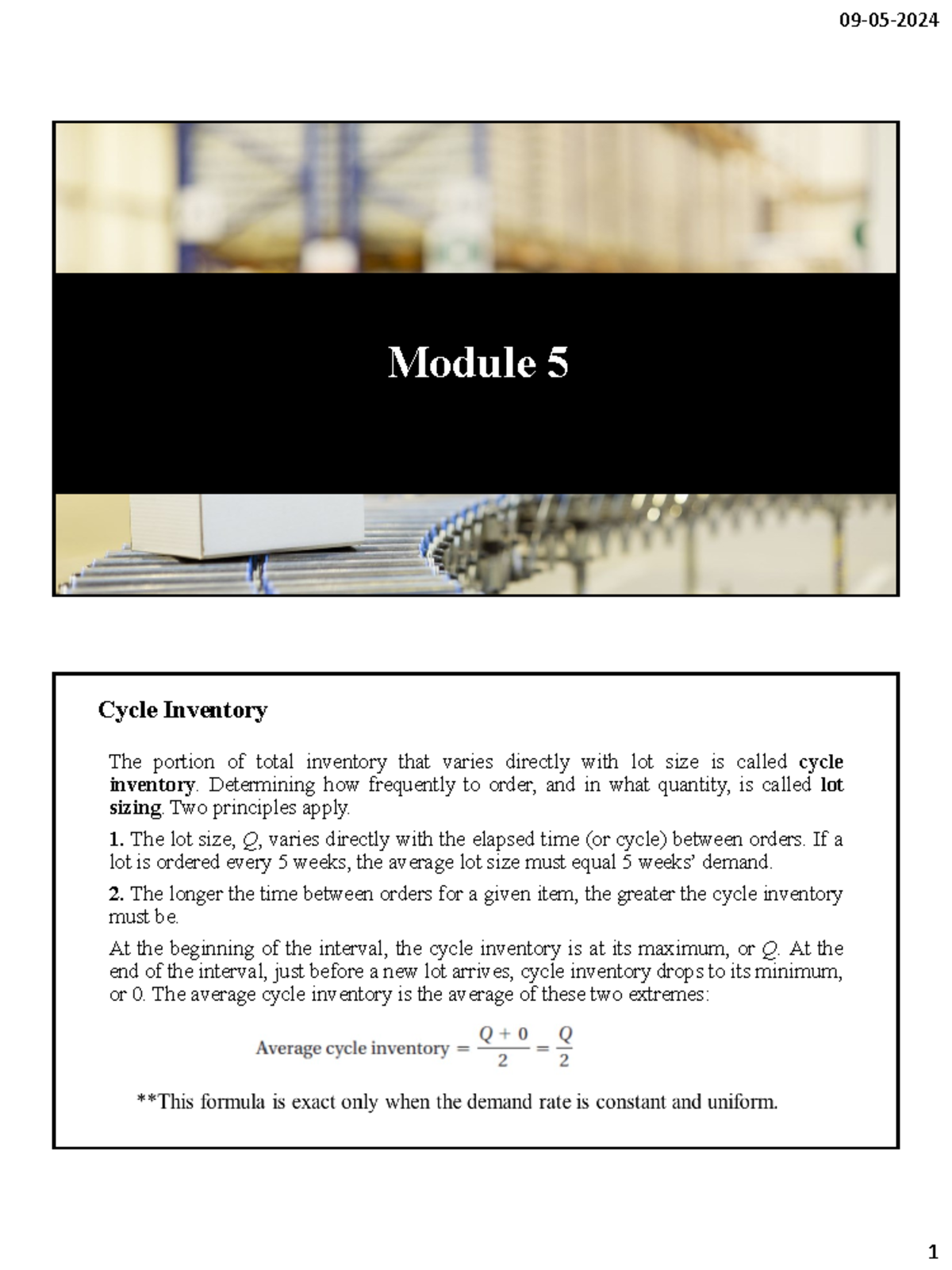 OSCM Mod 5 - Module 5Module 5 Cycle Inventory The portion of total ...