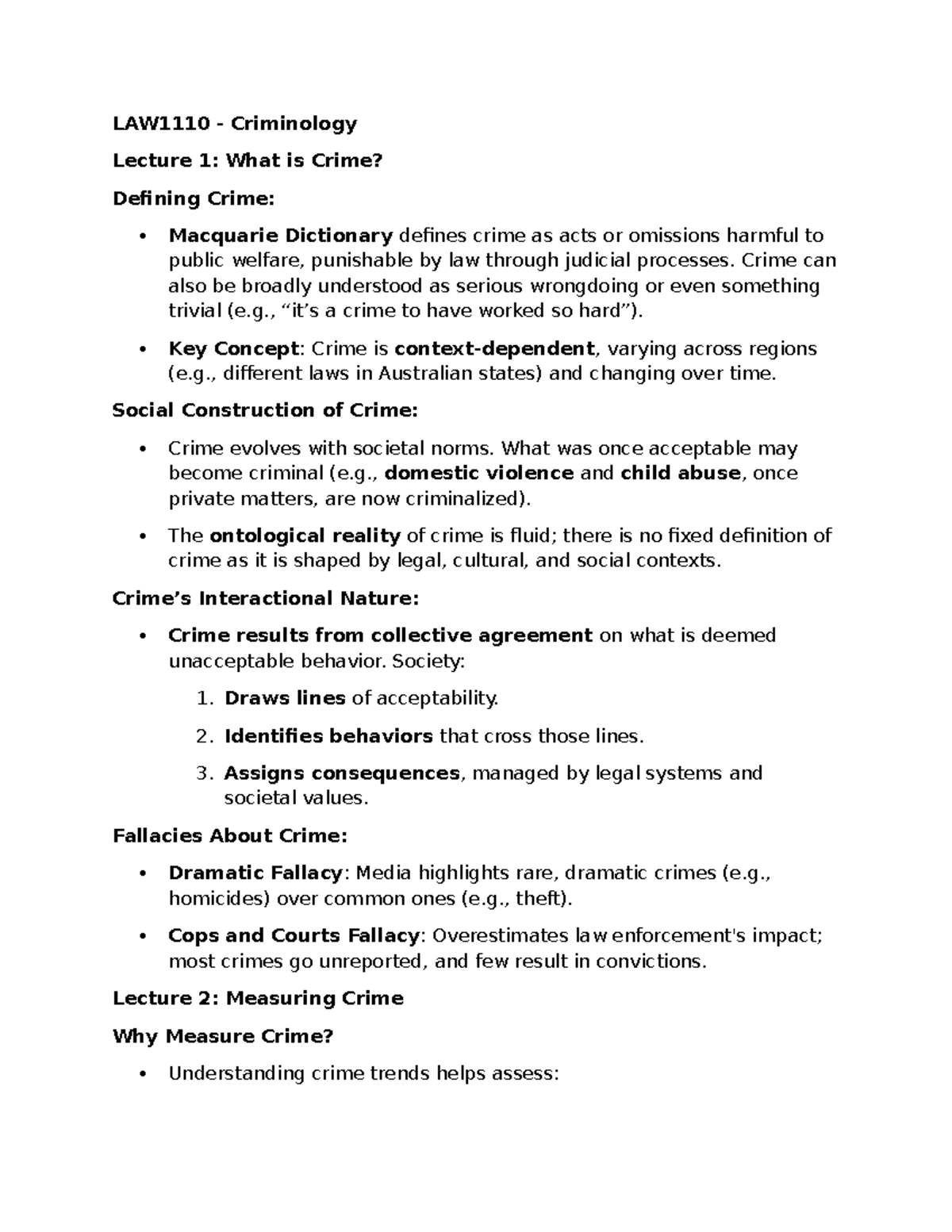 notes for exam revision - LAW1110 - Criminology Lecture 1: What is ...