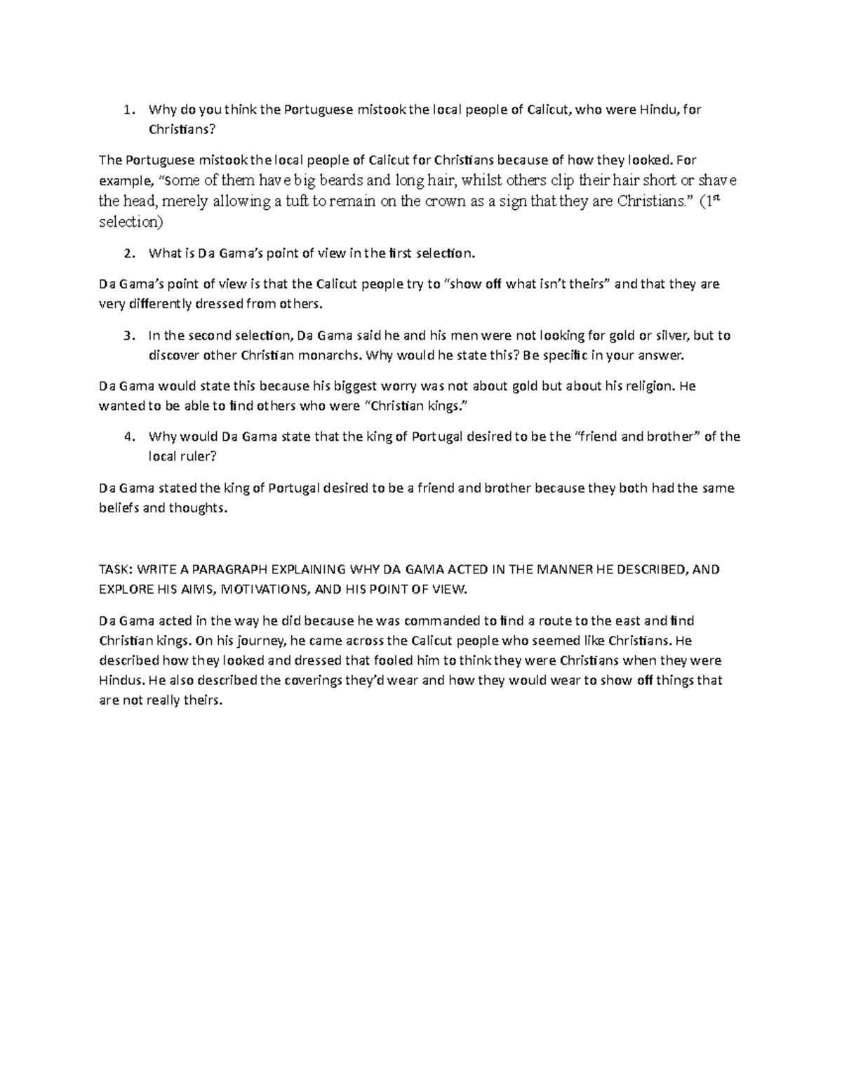 Vasca Da Gama - Questions and Answers - Why do you think the Portuguese ...