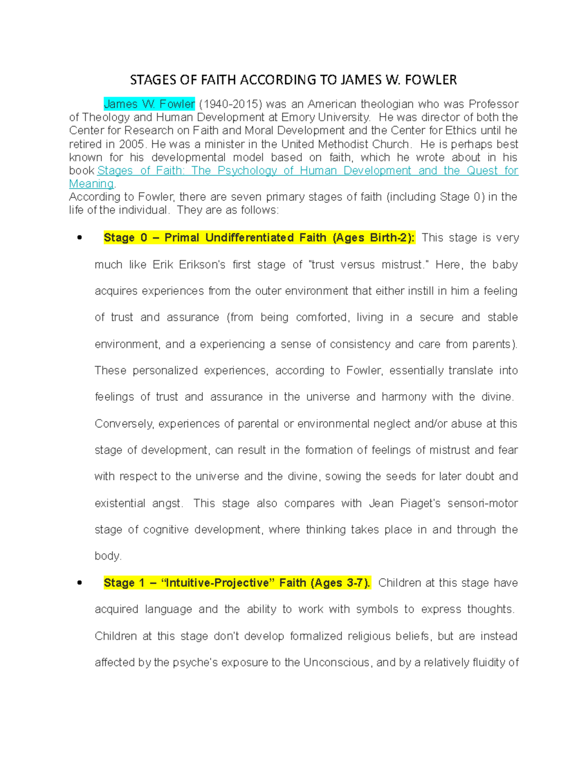 Stages OF Faith According TO James Fowler - STAGES OF FAITH ACCORDING ...