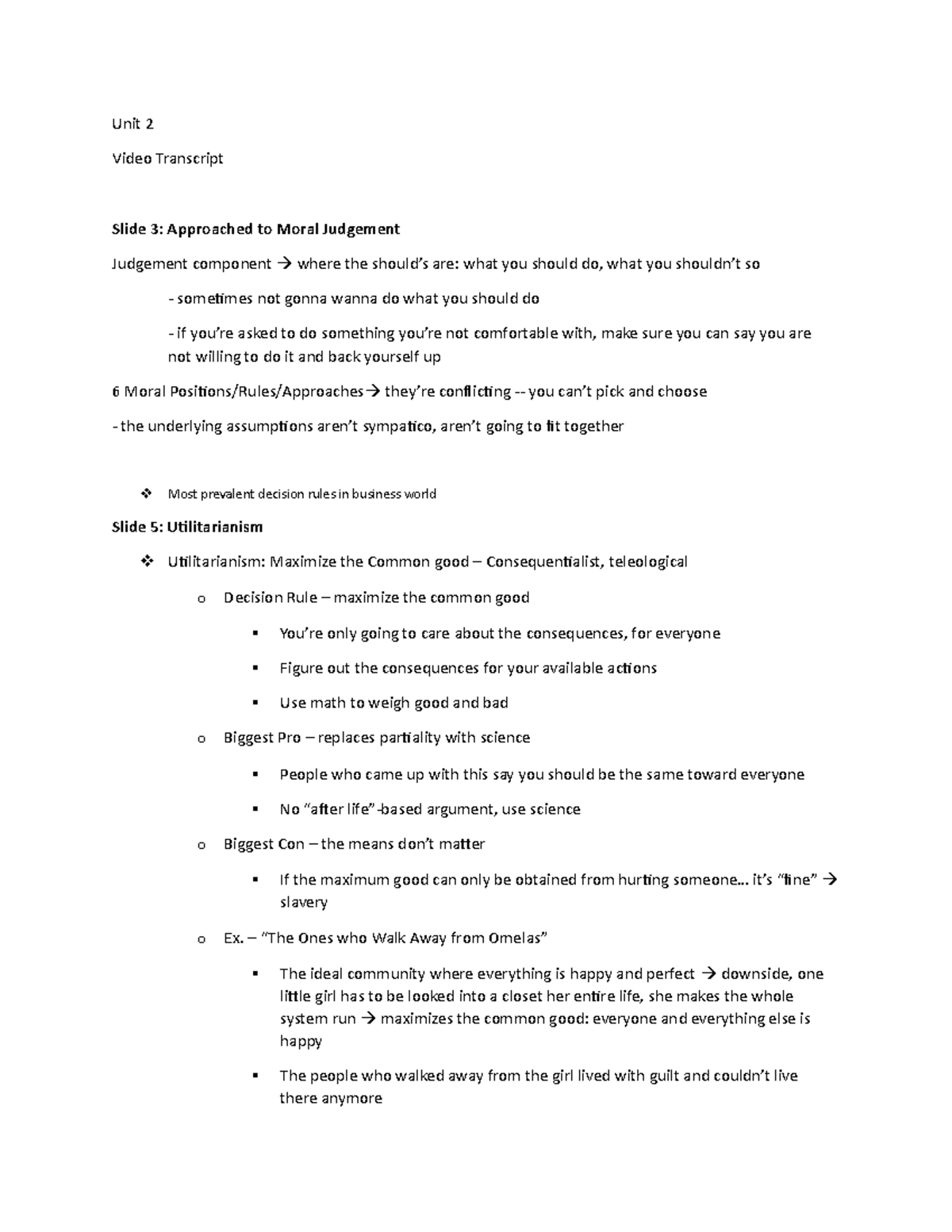 Unit 2 Video Transcript Based on Lecture Video and Power Point - Unit 2 ...