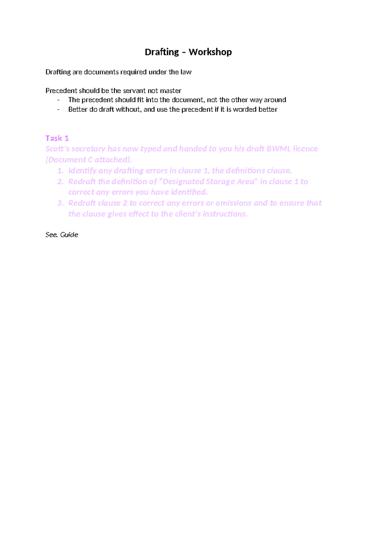 Drafting – Workshop - Drafting – Workshop Drafting are documents ...