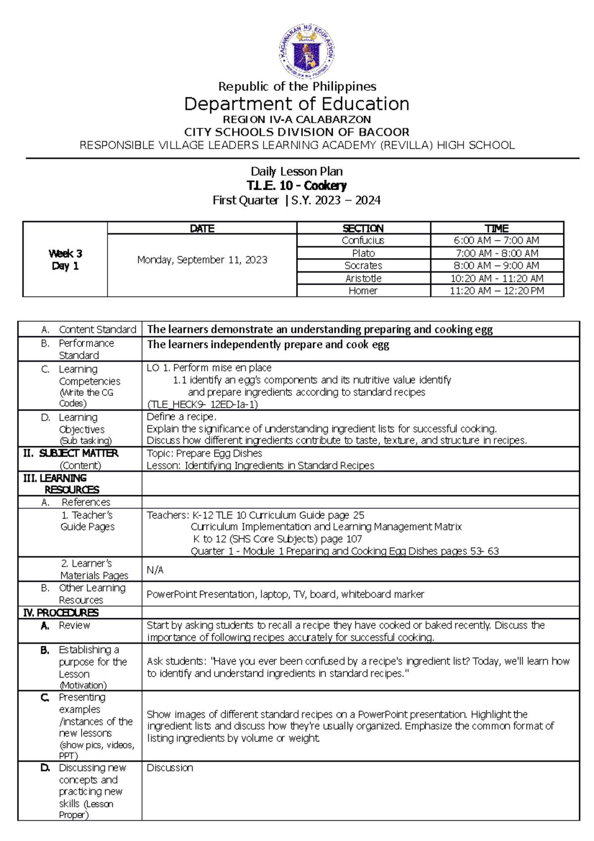 TLE-Discussion new format - Republic of the Philippines Department of ...