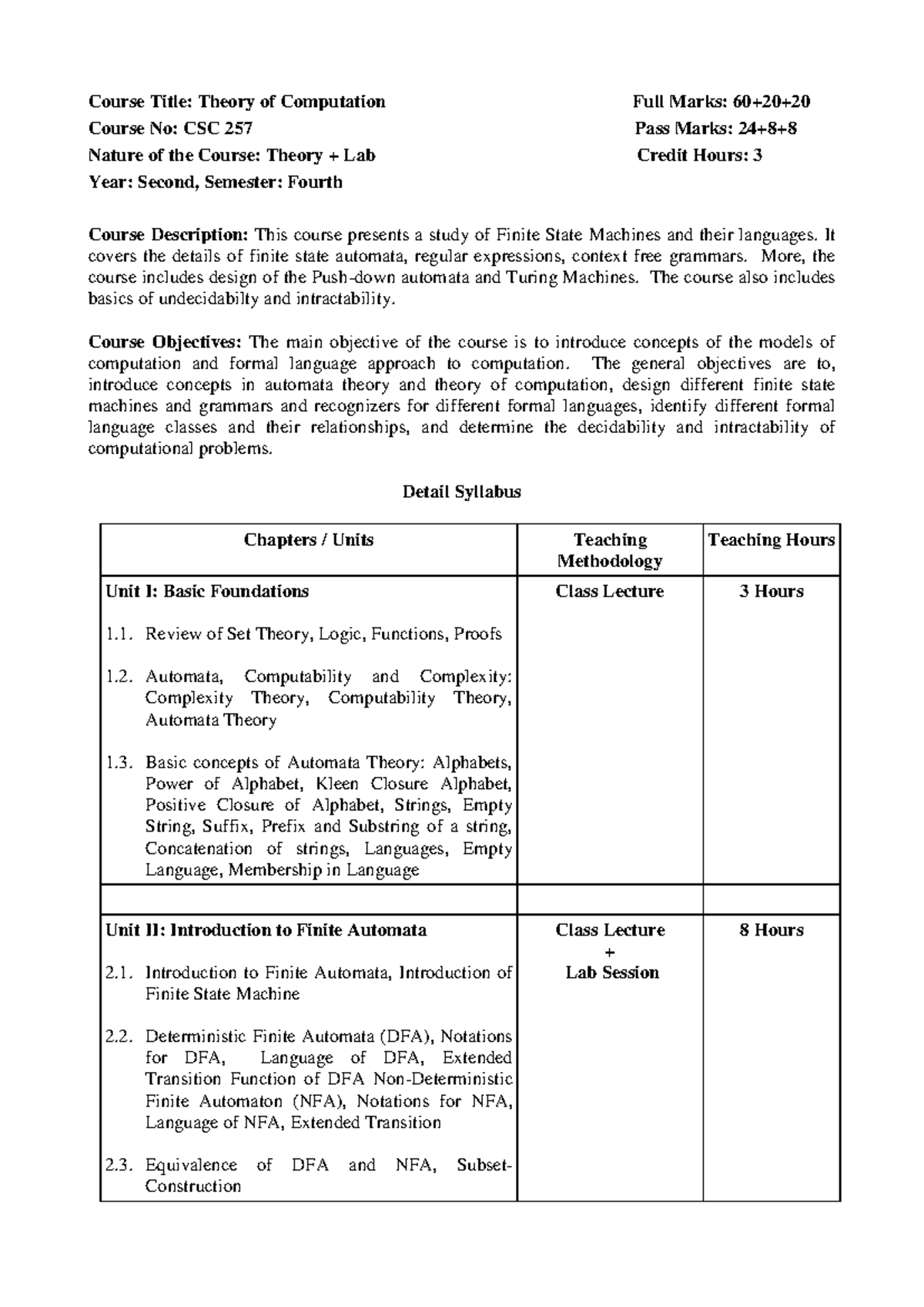 Fourth sem micro syllabus - Course Title: Theory of Computation Full ...