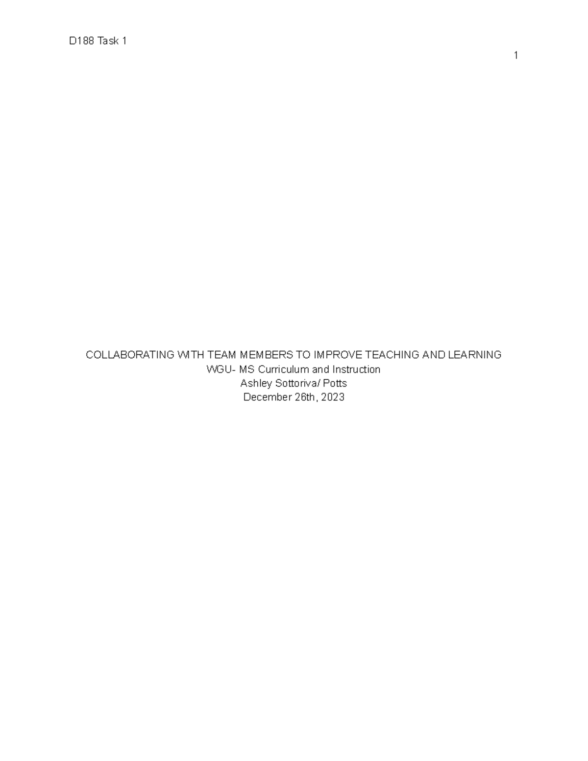 D188 Task 1 - d188 task 2 passed - 1 COLLABORATING WITH TEAM MEMBERS TO ...