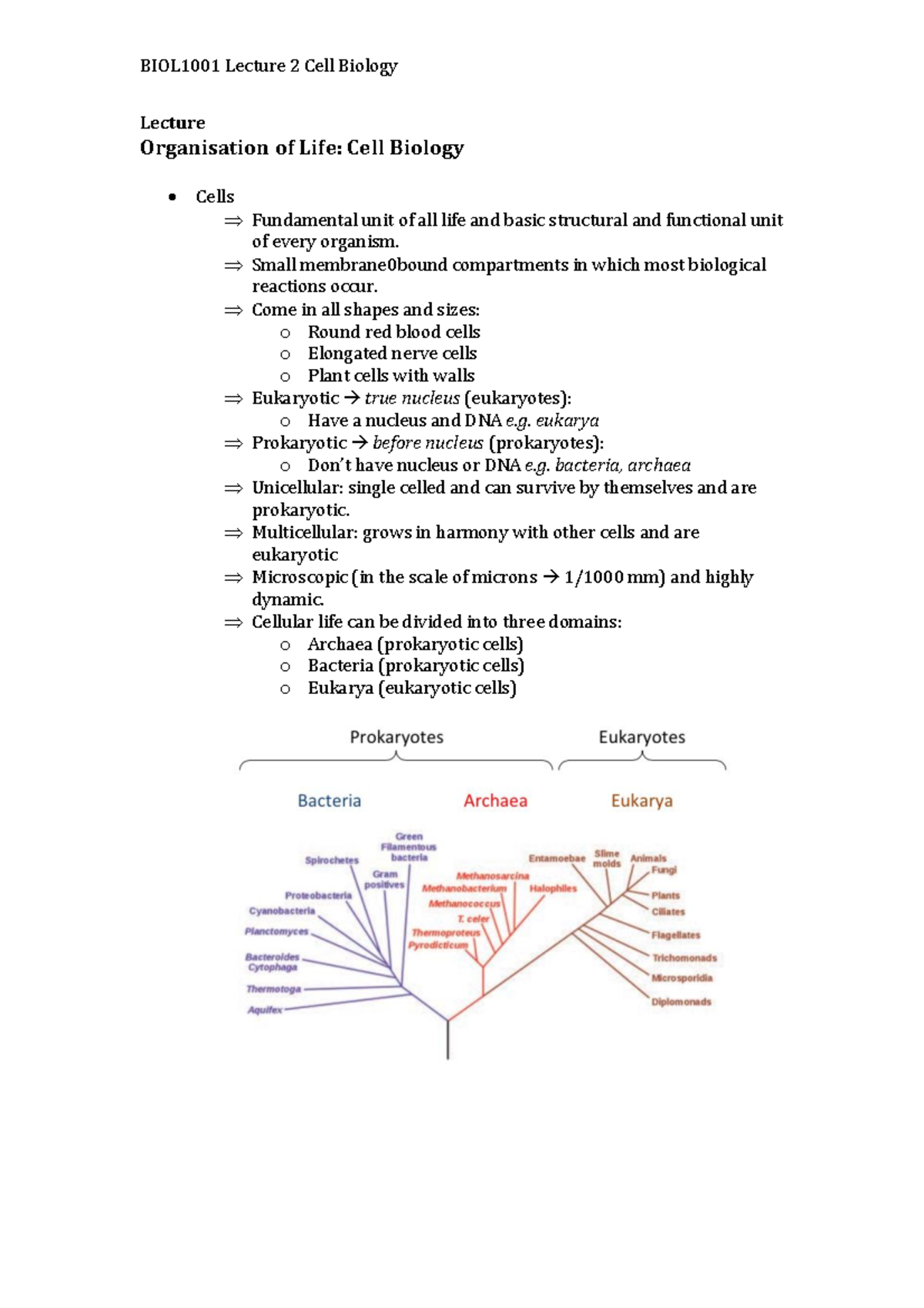 Lecture 2 Cell Biology - BIOL1001 Lecture 2 Cell Biology Lecture ...