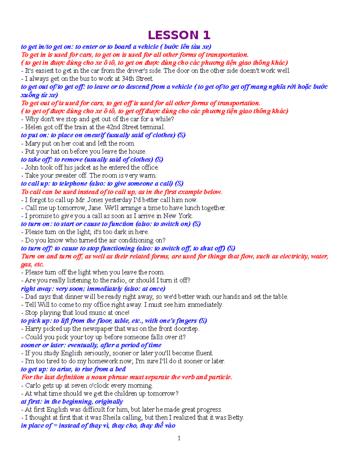 Lesson 1 - idiom - LESSON 1 to get in/to get on: to enter or to board a ...