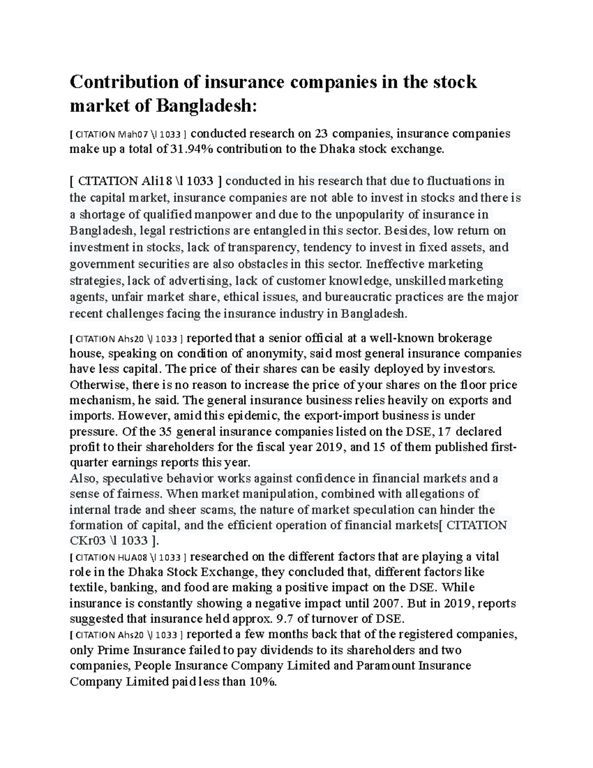 Contribution of insurance companies in the stock market of Bangladesh ...